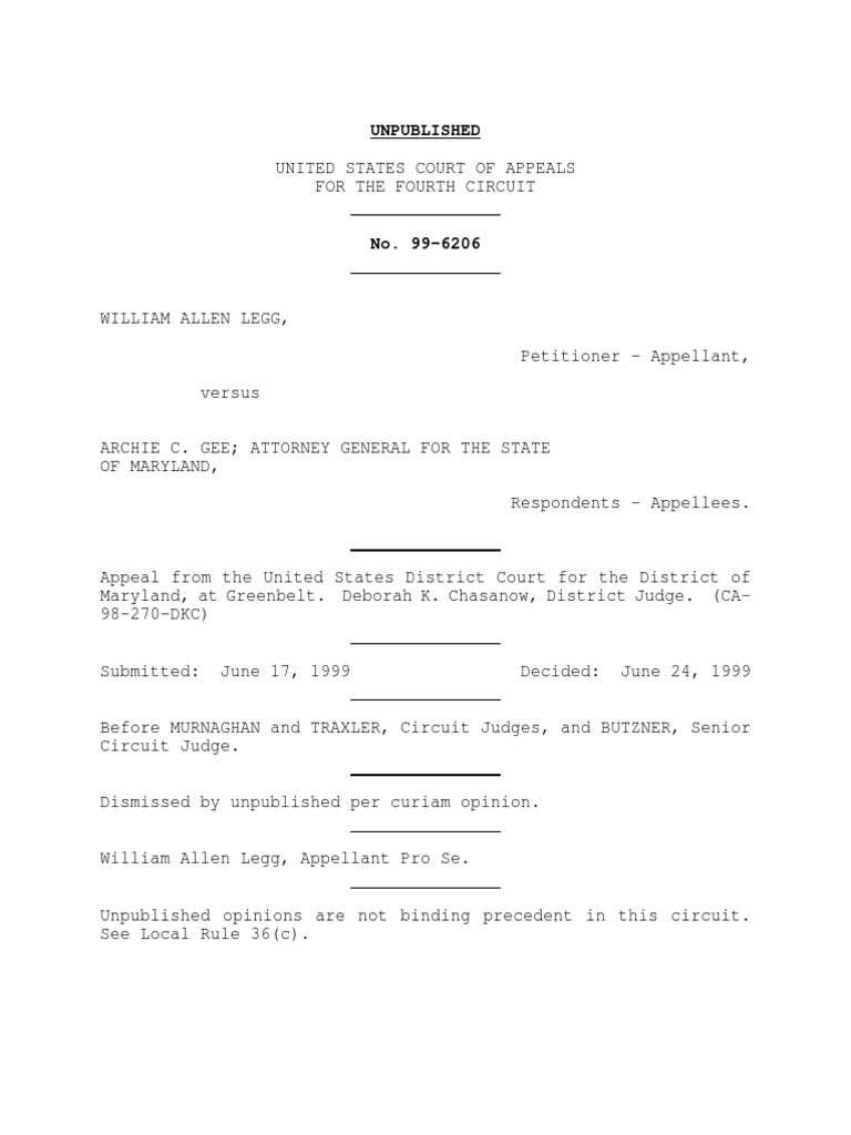 Legg v. Gee, 4th Cir. (1999) | PDF