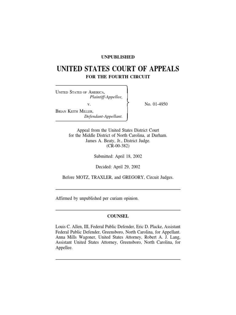 Appeal Affirmed: U.S. v. Miller Case | PDF | Testimony | Witness