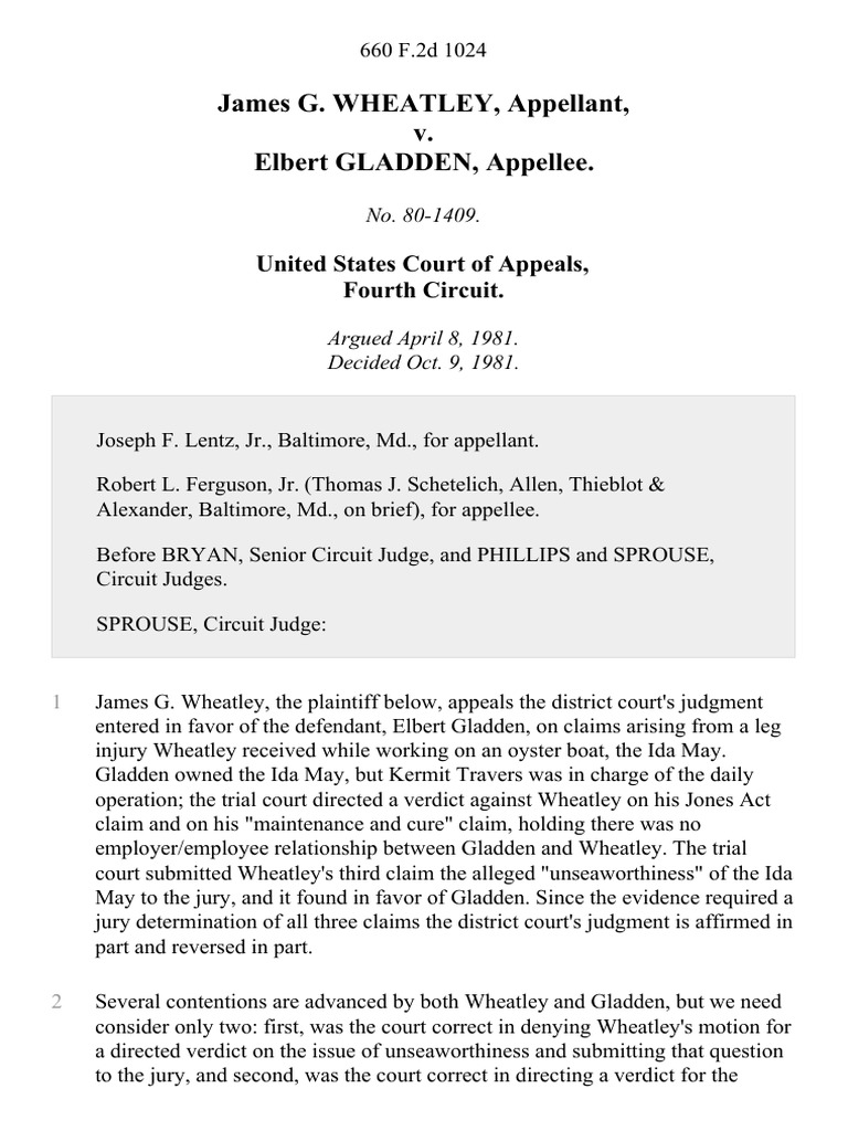 James G. Wheatley v. Elbert Gladden, 660 F.2d 1024, 4th Cir. (1981 ...