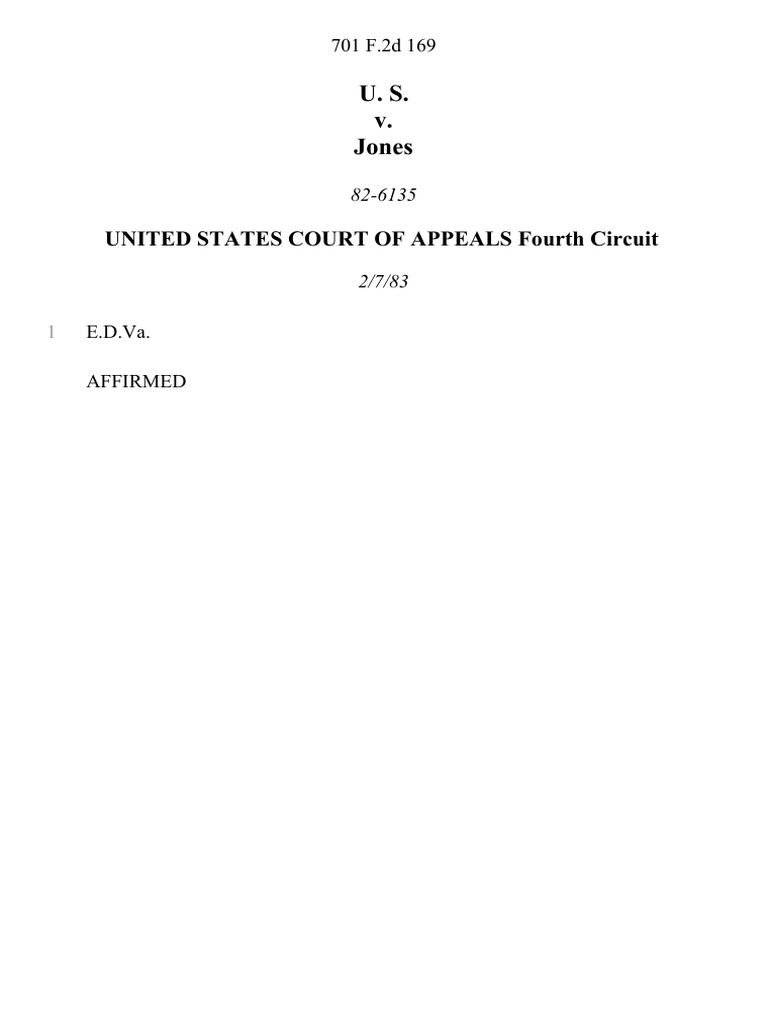 United States v. Jones, 701 F.2d 169, 4th Cir. (1983) | PDF | Federal ...