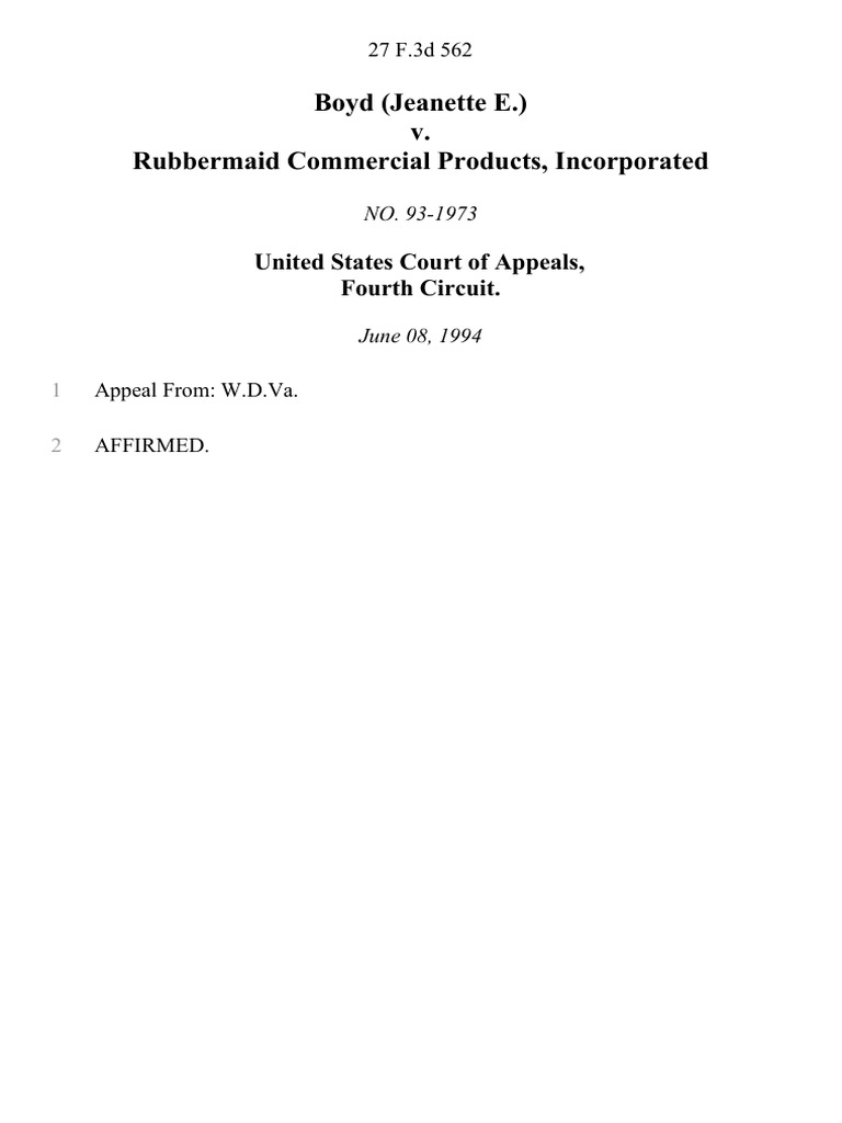 Boyd (Jeanette E.) v. Rubbermaid Commercial Products, Incorporated, 27 ...
