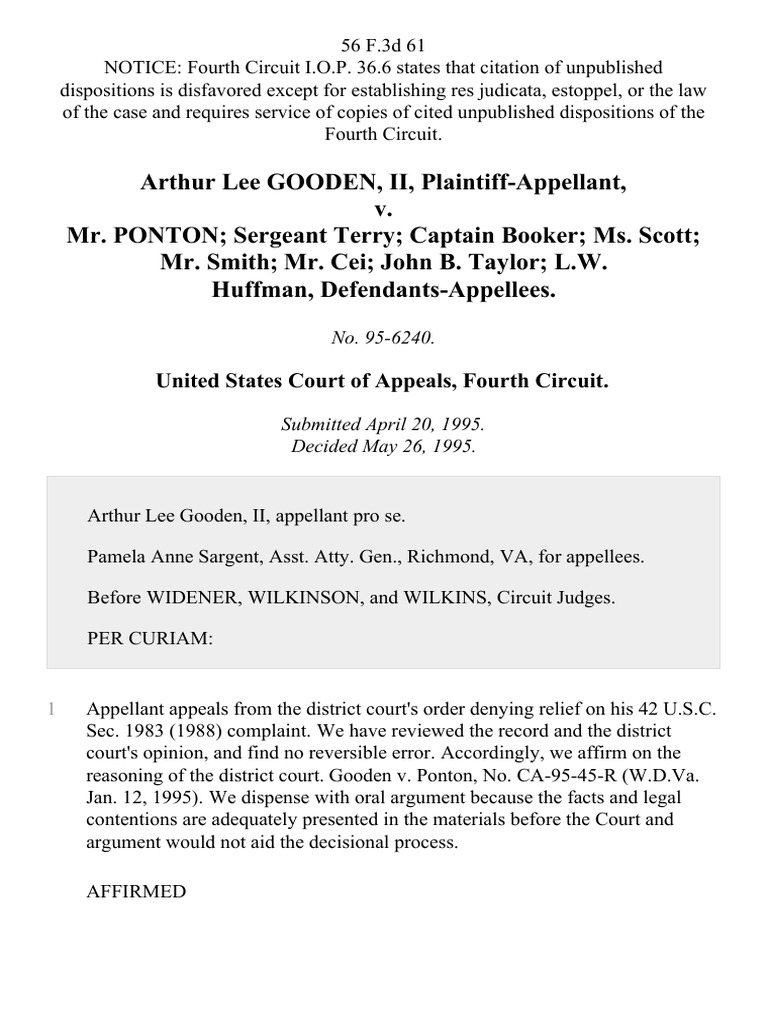 Arthur Lee Gooden, II v. Mr. Ponton Sergeant Terry Captain Booker Ms ...