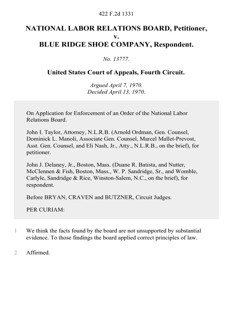 NLRB v. Blue Ridge Shoe Co. Case Summary | PDF