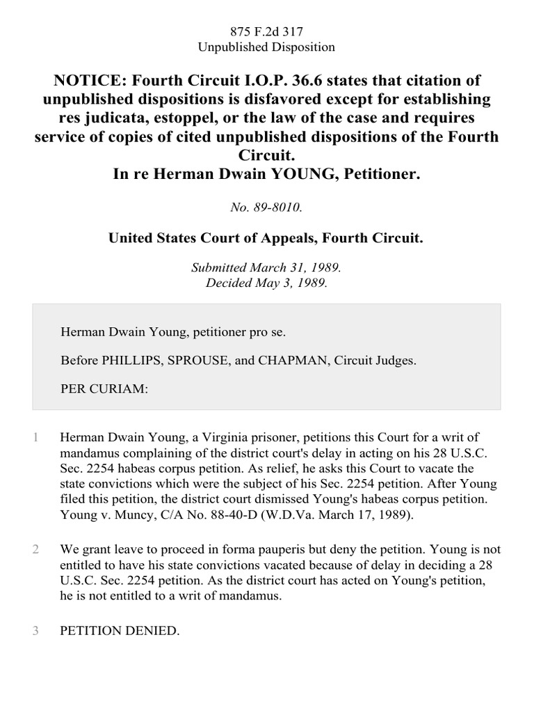 Fourth Circuit Denies Mandamus Petition | PDF