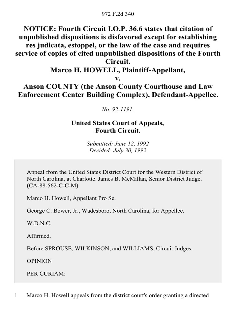 Marco H. Howell v. Anson County (The Anson County Courthouse and Law ...