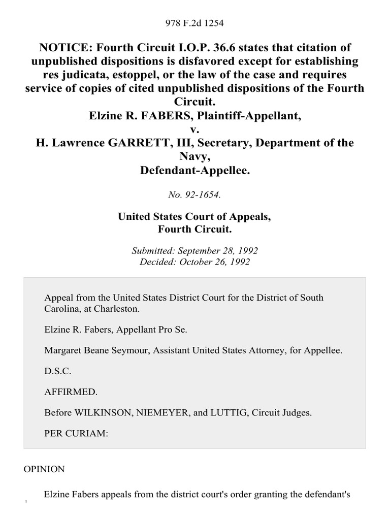 Elzine R. Fabers v. H. Lawrence Garrett, Iii, Secretary, Department of ...