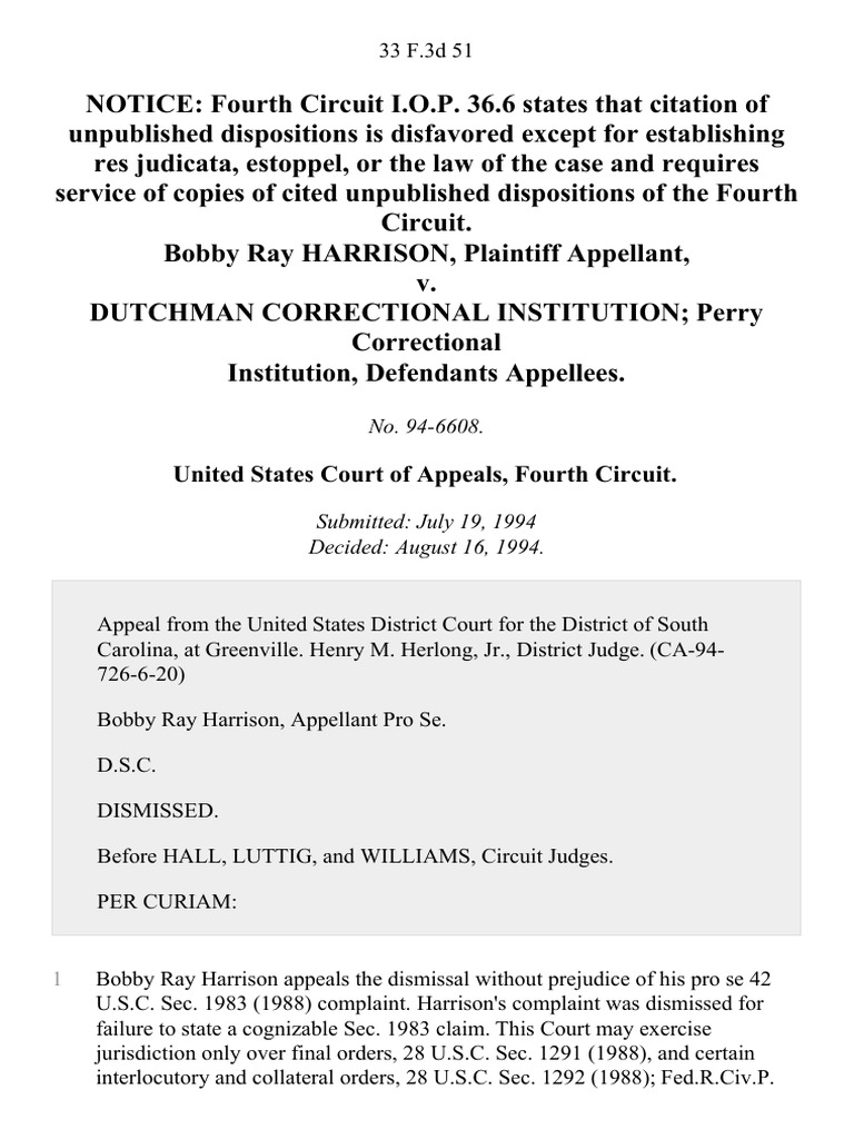Bobby Ray Harrison v. Dutchman Correctional Institution Perry ...