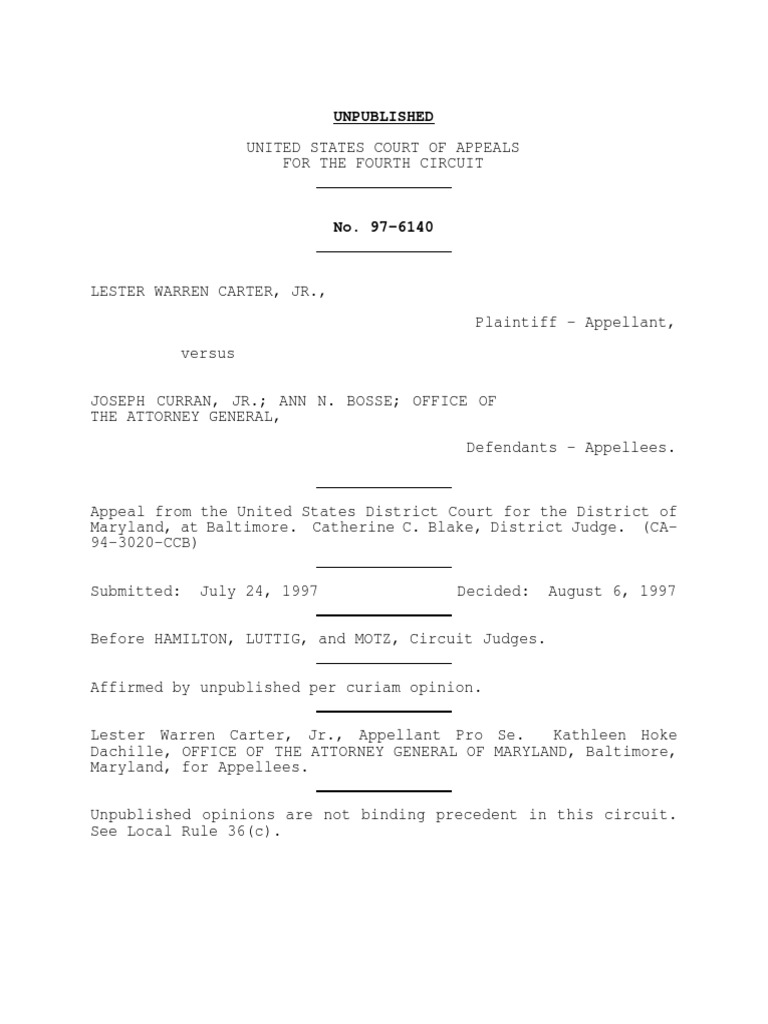 Carter v. Curran, 4th Cir. (1997) | PDF | Social Science | Law