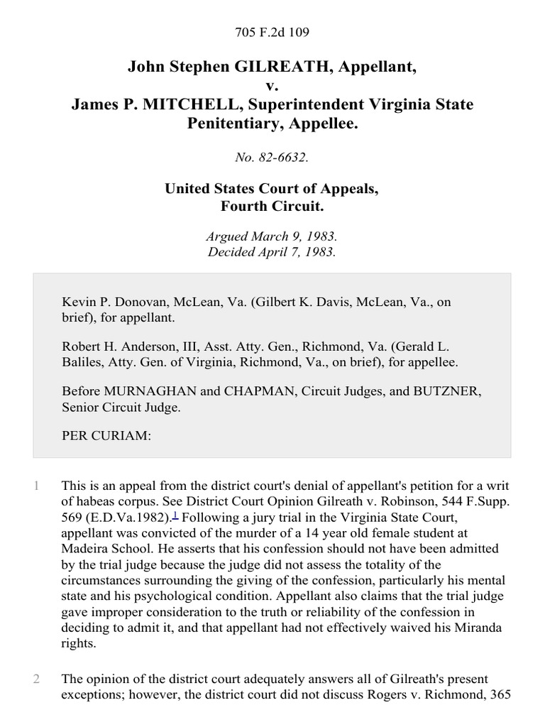 John Stephen Gilreath v. James P. Mitchell, Superintendent Virginia ...