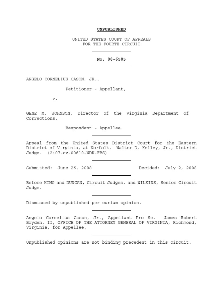 Cason v. Johnson Appeal Dismissed | PDF | Law