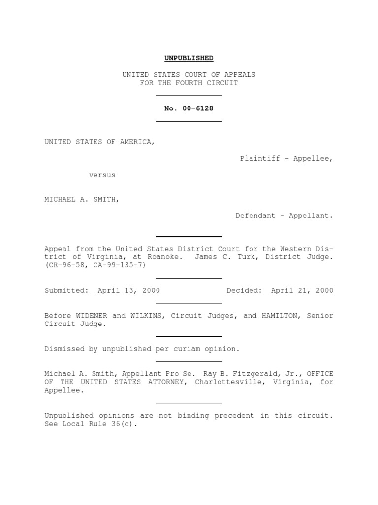 United States v. Smith, 4th Cir. (2000) | PDF | Politics | Law