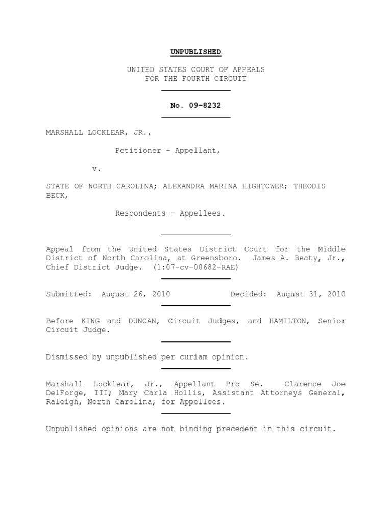 Locklear v. State of North Carolina, 4th Cir. (2010) | PDF
