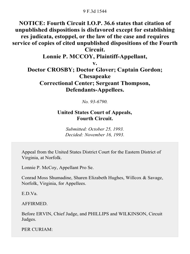 Lonnie P. McCoy v. Doctor Crosby Doctor Glover Captain Gordon ...