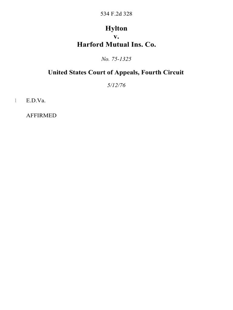 Hylton v. Harford Mutual Ins. Co, 534 F.2d 328, 4th Cir. (1976) | PDF