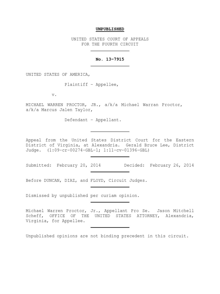 United States v. Michael Proctor, JR., 4th Cir. (2014) | PDF