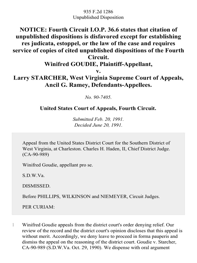 Winifred Goudie v. Larry Starcher, West Virginia Supreme Court of ...