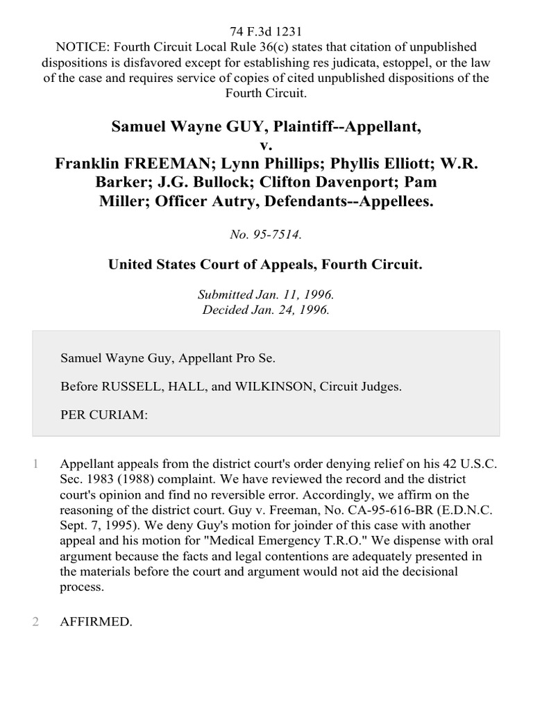 Samuel Wayne Guy v. Franklin Freeman Lynn Phillips Phyllis Elliott W.R ...