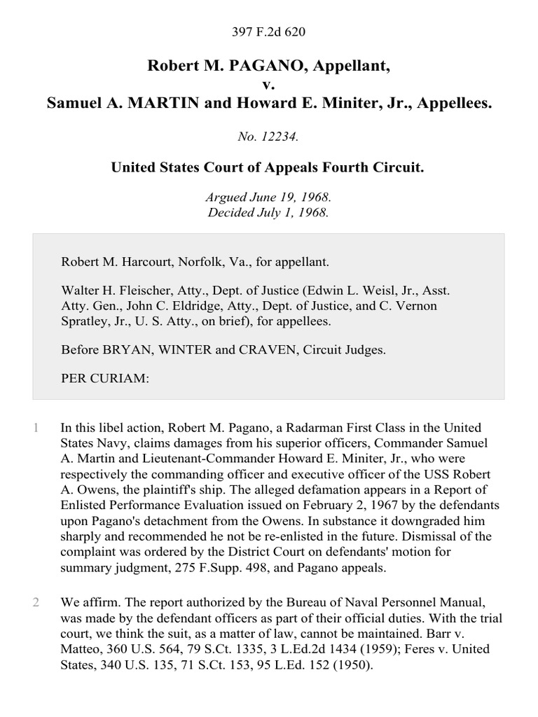 Robert M. Pagano v. Samuel A. Martin and Howard E. Miniter, JR., 397 F ...