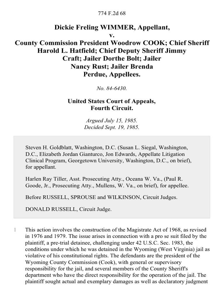 Dickie Freling Wimmer v. County Commission President Woodrow Cook Chief ...