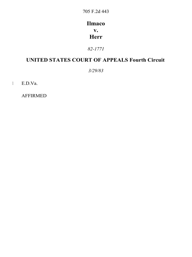 Ilmaco v. Herr, 705 F.2d 443, 4th Cir. (1983) | PDF