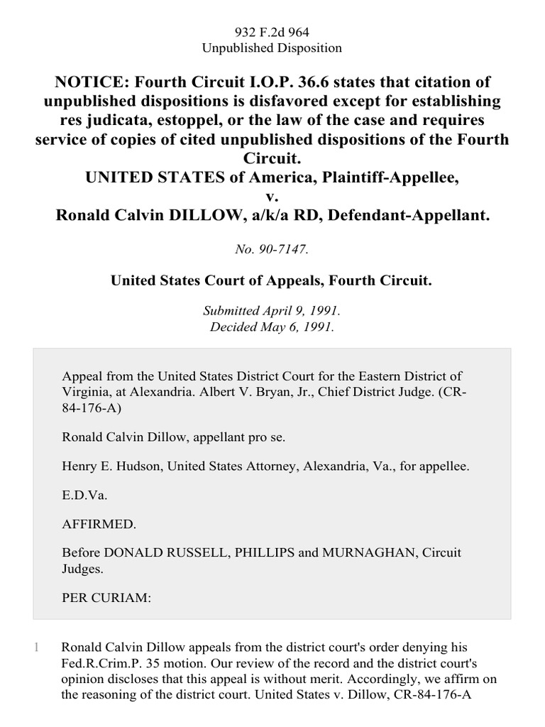 Appeal Affirmed: United States v. Dillow | PDF
