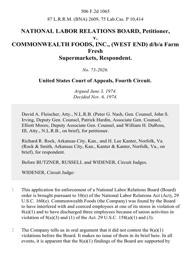 National Labor Relations Board v. Commonwealth Foods, Inc., (West End ...