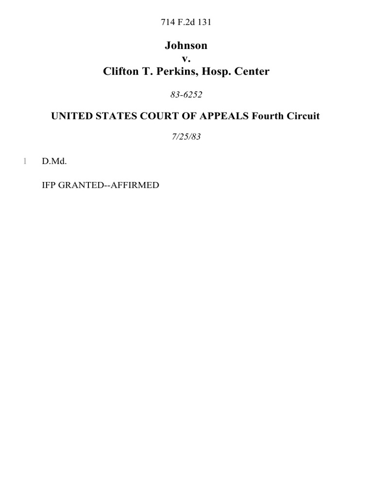 Johnson v. Clifton T. Perkins, Hosp. Center, 714 F.2d 131, 4th Cir. (1983) | PDF