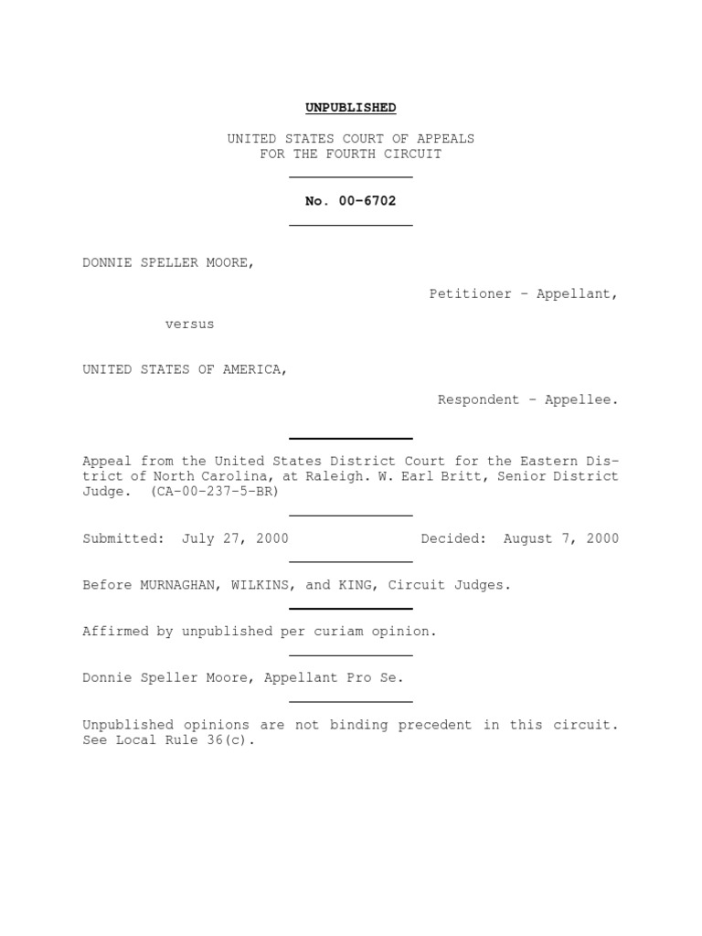 Moore v. United States, 4th Cir. (2000) | PDF | Law