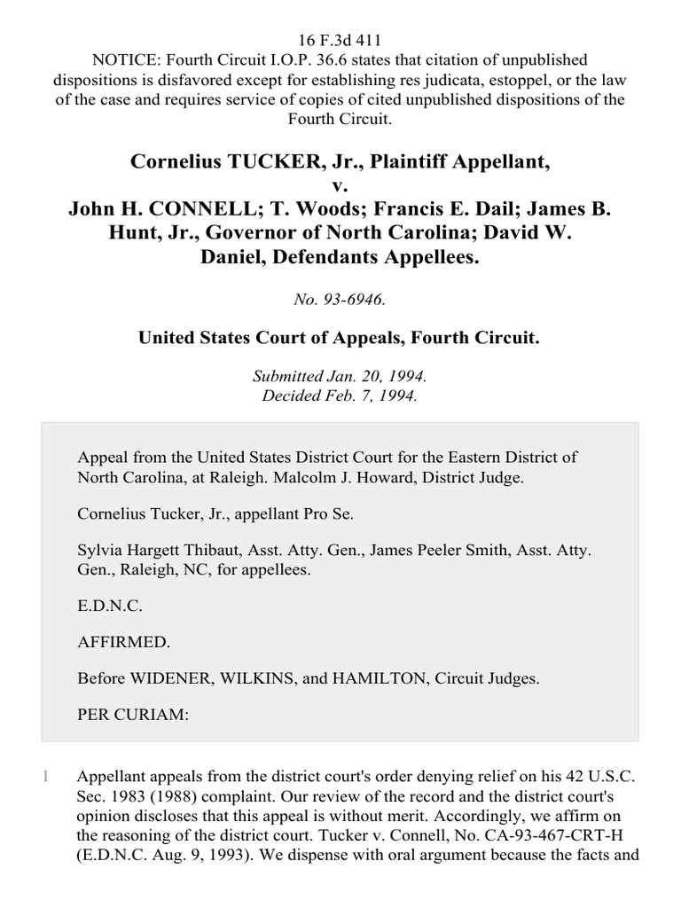 Cornelius Tucker, Jr. v. John H. Connell T. Woods Francis E. Dail James ...