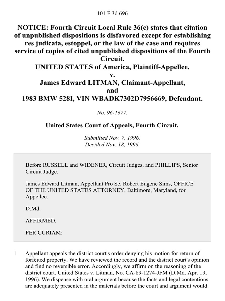 United States v. James Edward Litman, Claimant-Appellant, and 1983 BMW ...