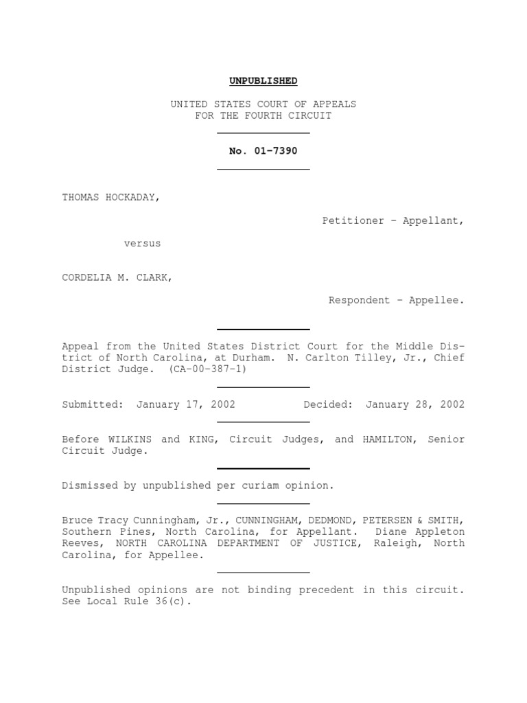 Hockaday v. Clark, 4th Cir. (2002) | PDF | Law