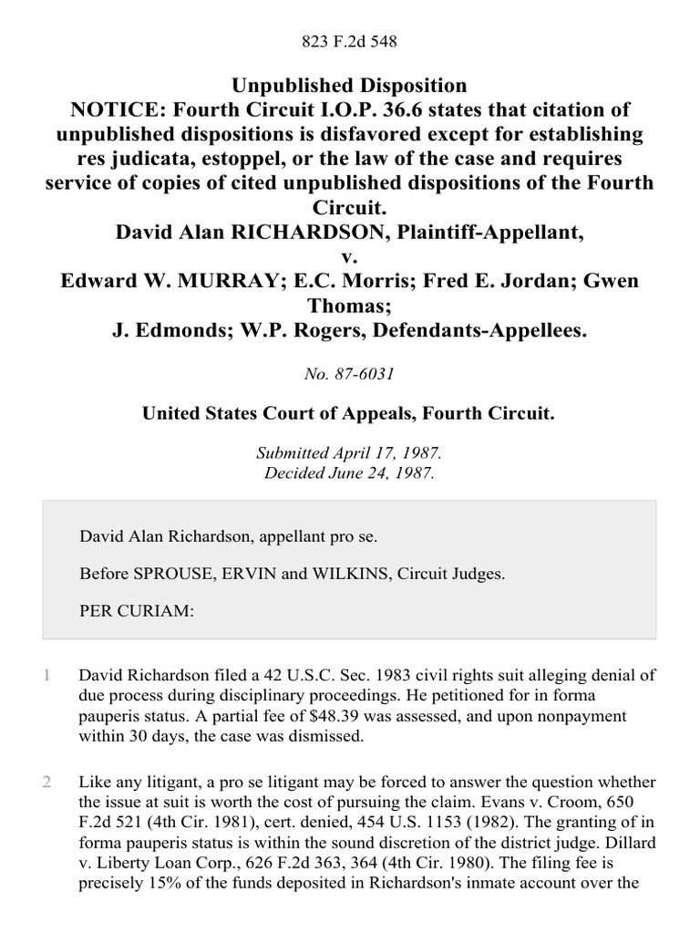 David Alan Richardson v. Edward W. Murray E.C. Morris Fred E. Jordan ...