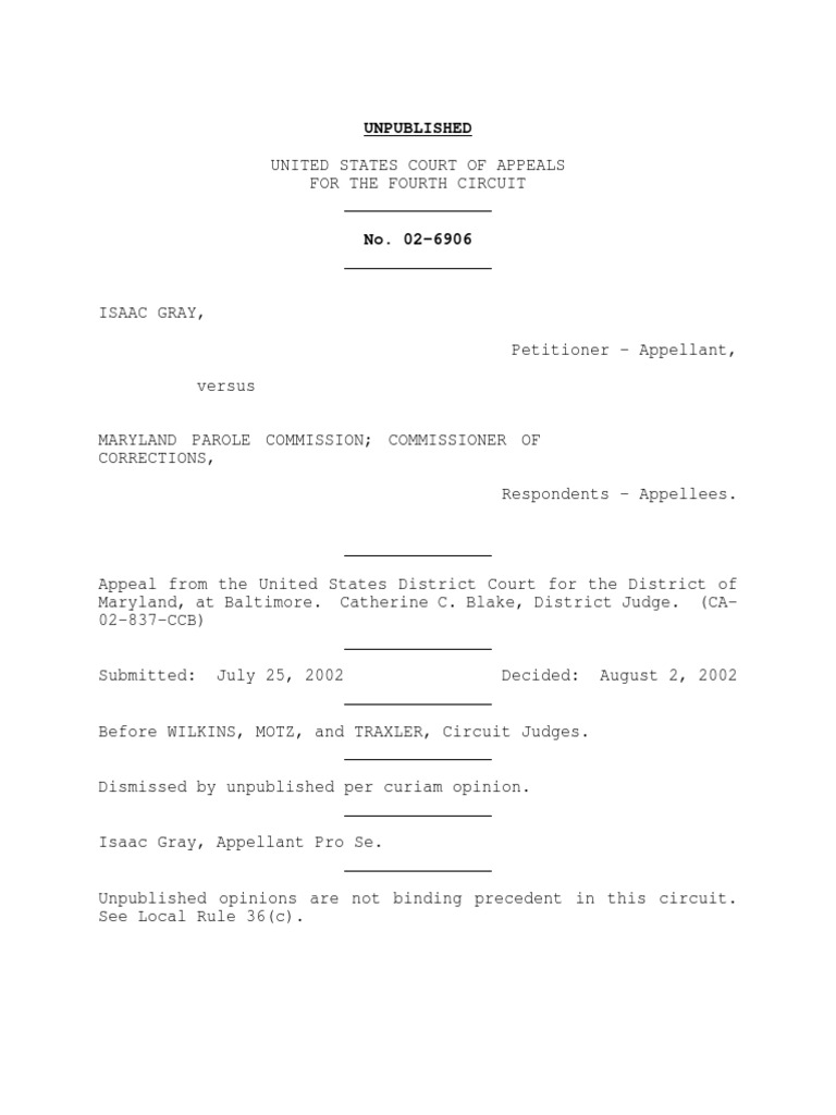 Gray v. MD Parole Commission, 4th Cir. (2002) | PDF | Politics | Social ...