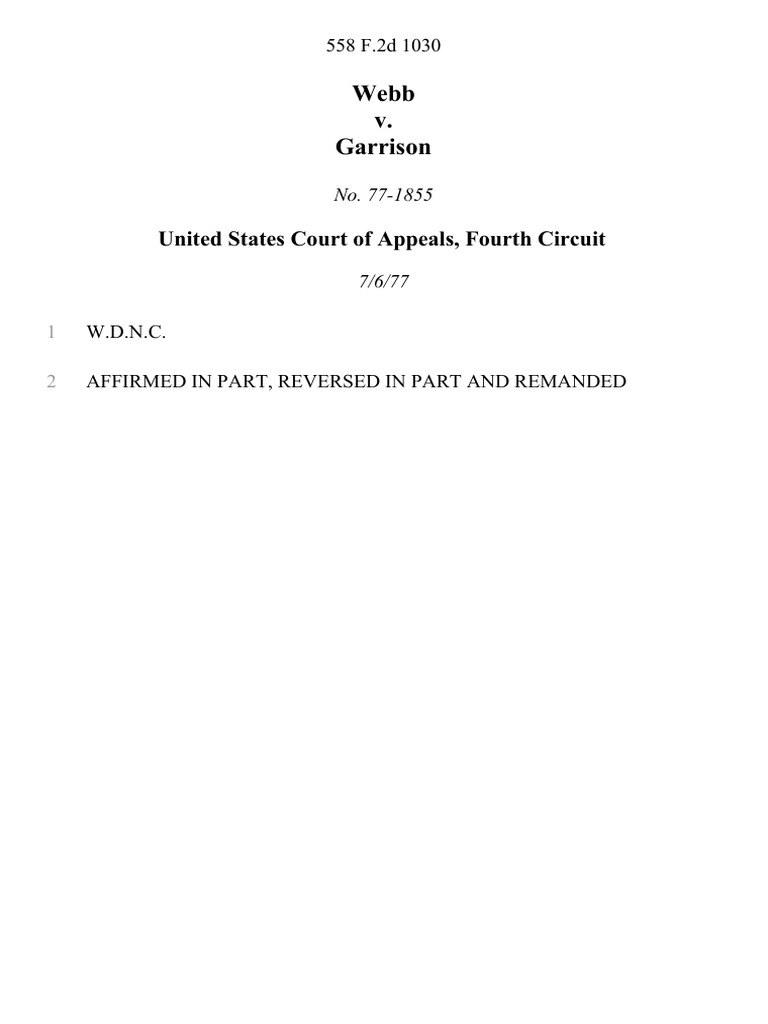 Webb v. Garrison, 558 F.2d 1030, 4th Cir. (1977) | PDF | Federal ...