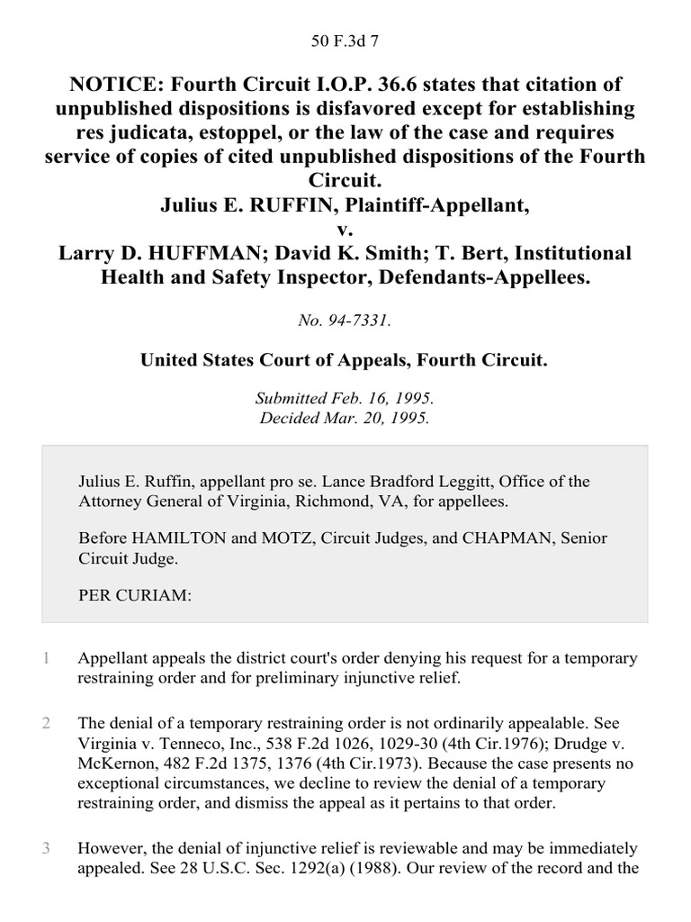 Julius E. Ruffin v. Larry D. Huffman David K. Smith T. Bert ...