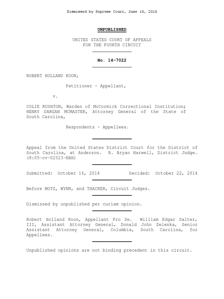 Robert Koon v. Colie Rushton, 4th Cir. (2014) | PDF