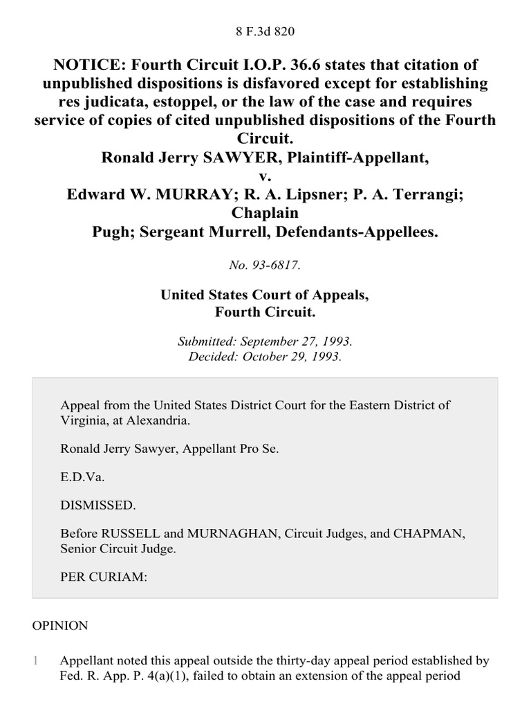 Ronald Jerry Sawyer v. Edward W. Murray R. A. Lipsner P. A. Terrangi ...