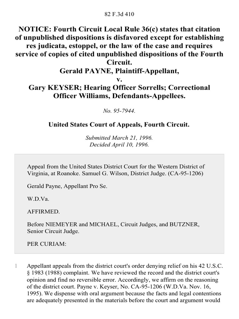 Gerald Payne v. Gary Keyser Hearing Officer Sorrells Correctional ...