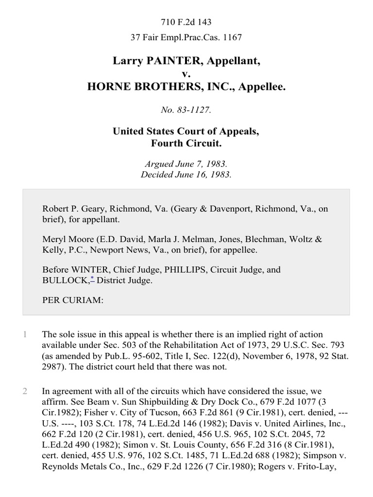 Larry Painter v. Horne Brothers, Inc., 710 F.2d 143, 4th Cir. (1983) | PDF
