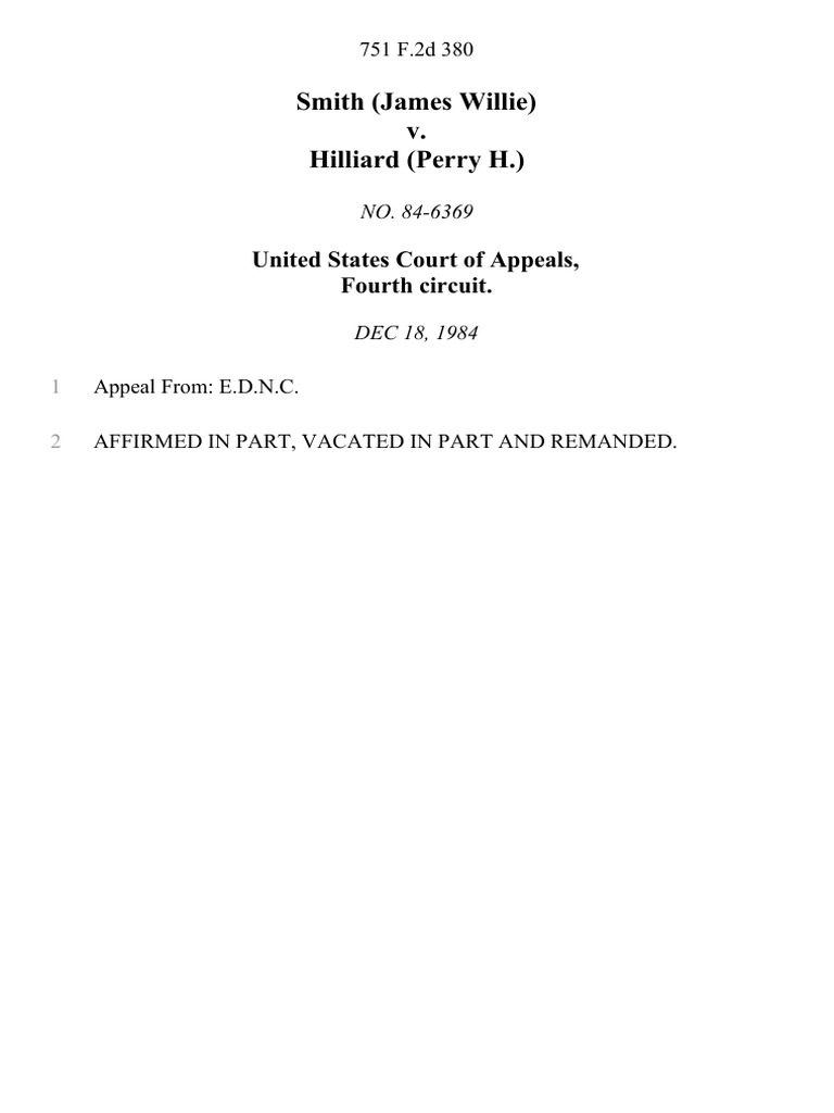 Smith (James Willie) v. Hilliard (Perry H.), 751 F.2d 380, 4th Cir ...