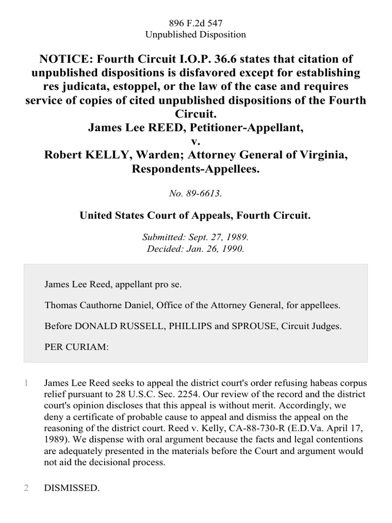 James Lee Reed v. Robert Kelly, Warden Attorney General of Virginia ...