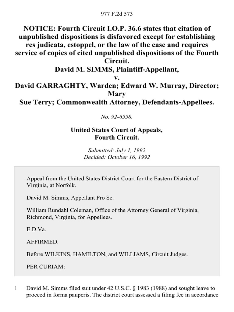David M. Simms v. David Garraghty, Warden Edward W. Murray, Director ...