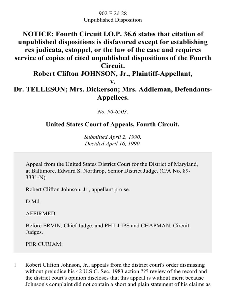 Robert Clifton Johnson, Jr. v. Dr. Telleson Mrs. Dickerson Mrs ...