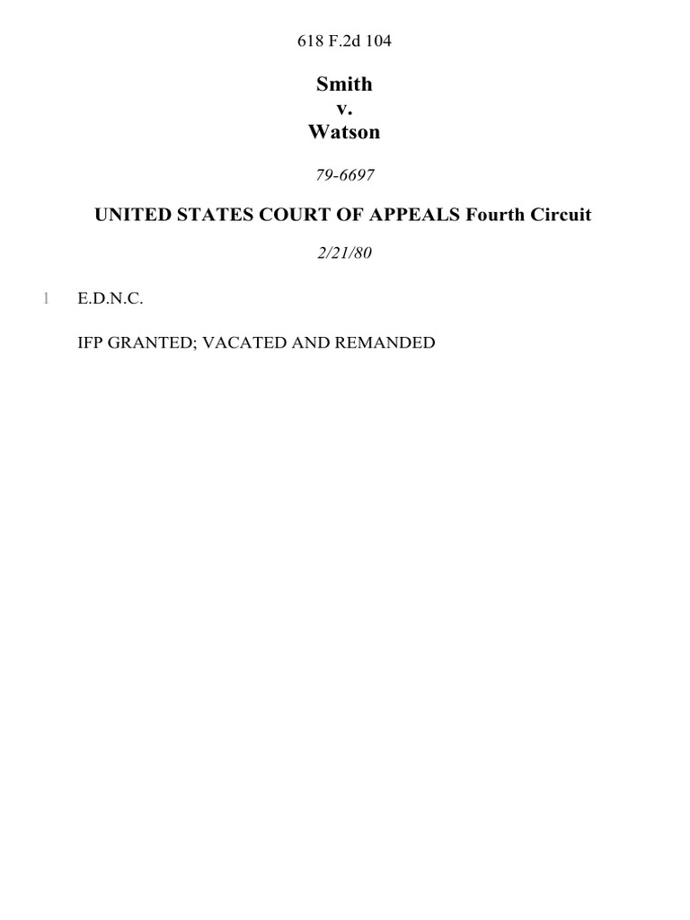 Smith v. Watson, 618 F.2d 104, 4th Cir. (1980) | PDF | Law