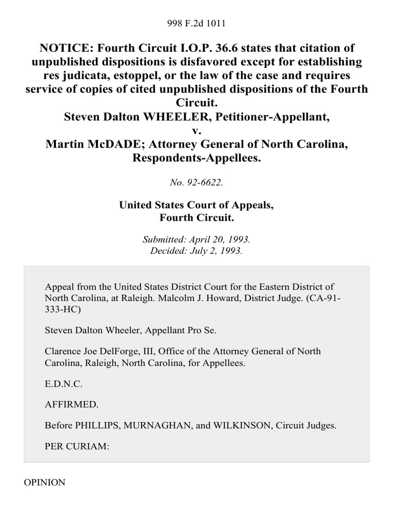 Steven Dalton Wheeler v. Martin McDade Attorney General of North ...