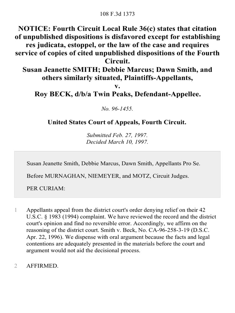Fourth Circuit Case: Smith v. Beck Appeal | PDF