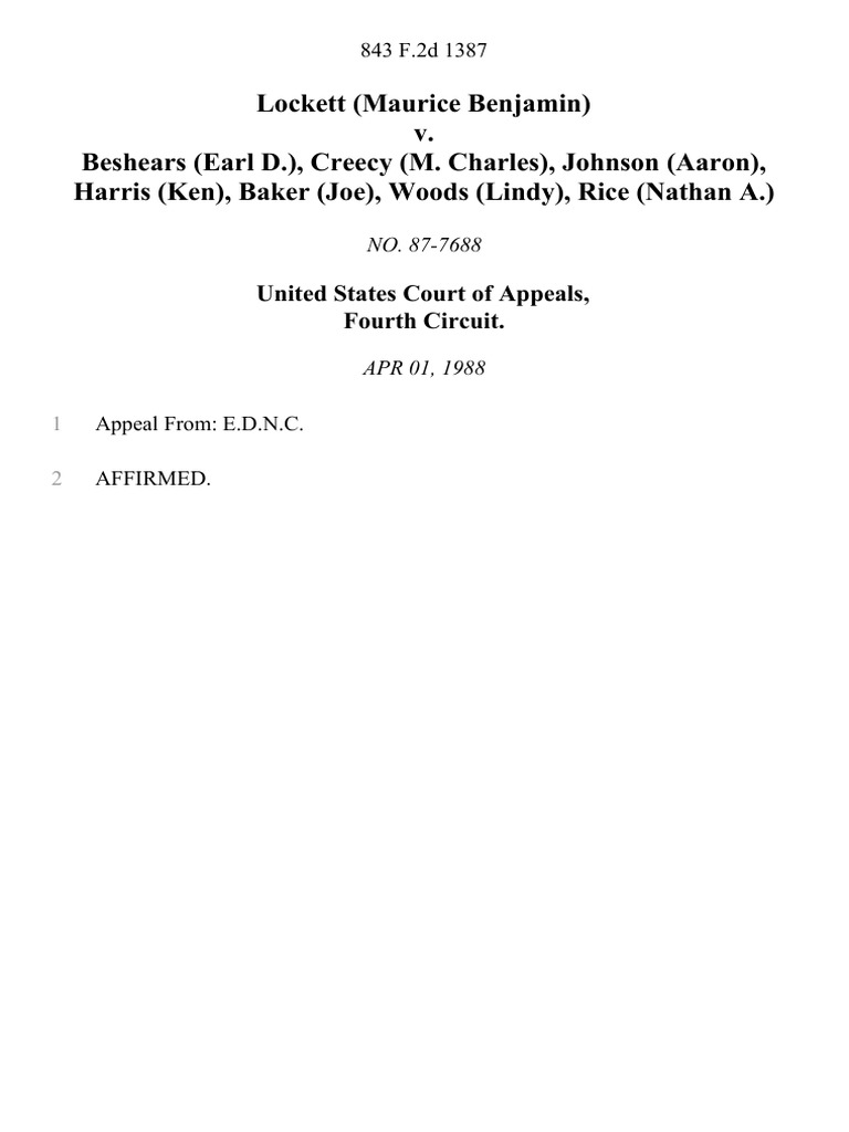 Lockett (Maurice Benjamin) v. Beshears (Earl D.), Creecy (M. Charles ...