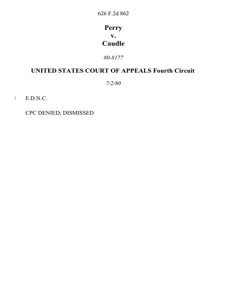 Perry v. Caudle, 626 F.2d 862, 4th Cir. (1980) | PDF