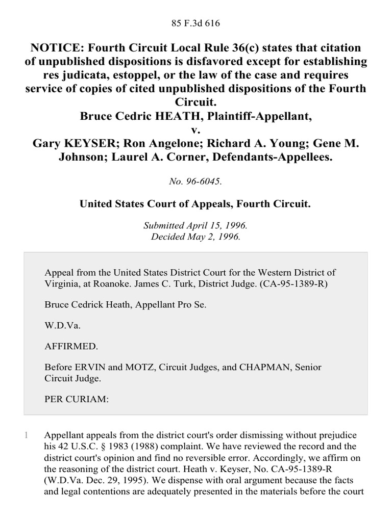 Bruce Cedric Heath v. Gary Keyser Ron Angelone Richard A. Young Gene M ...