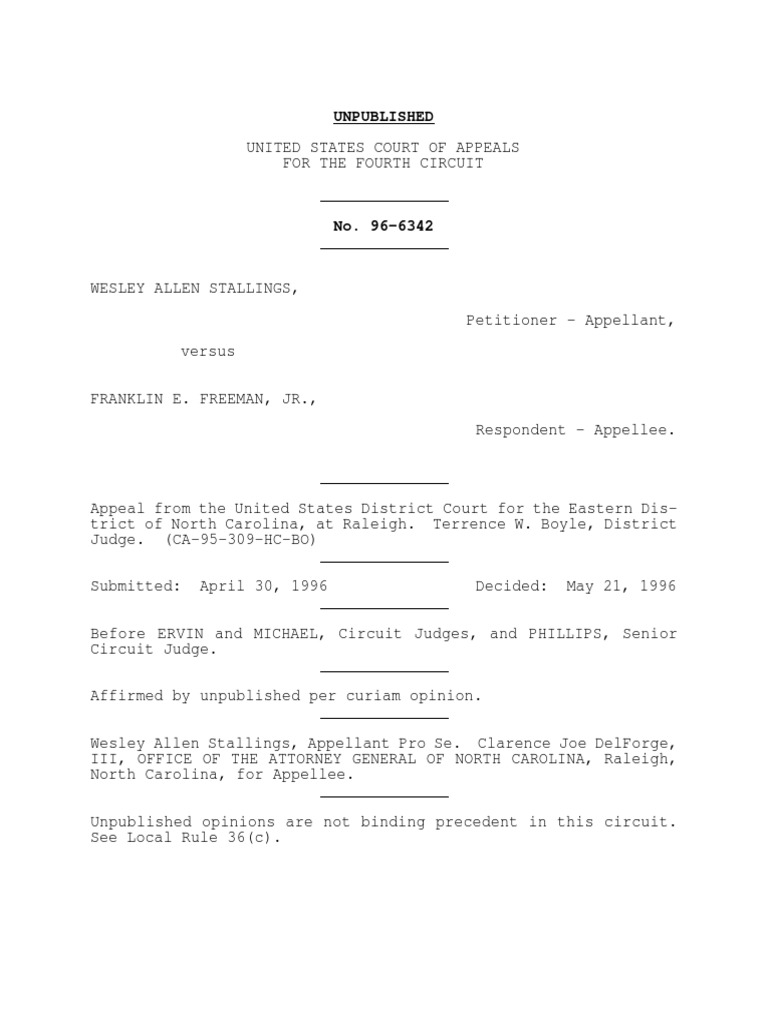 Stallings v. Freeman, 4th Cir. (1996) | PDF